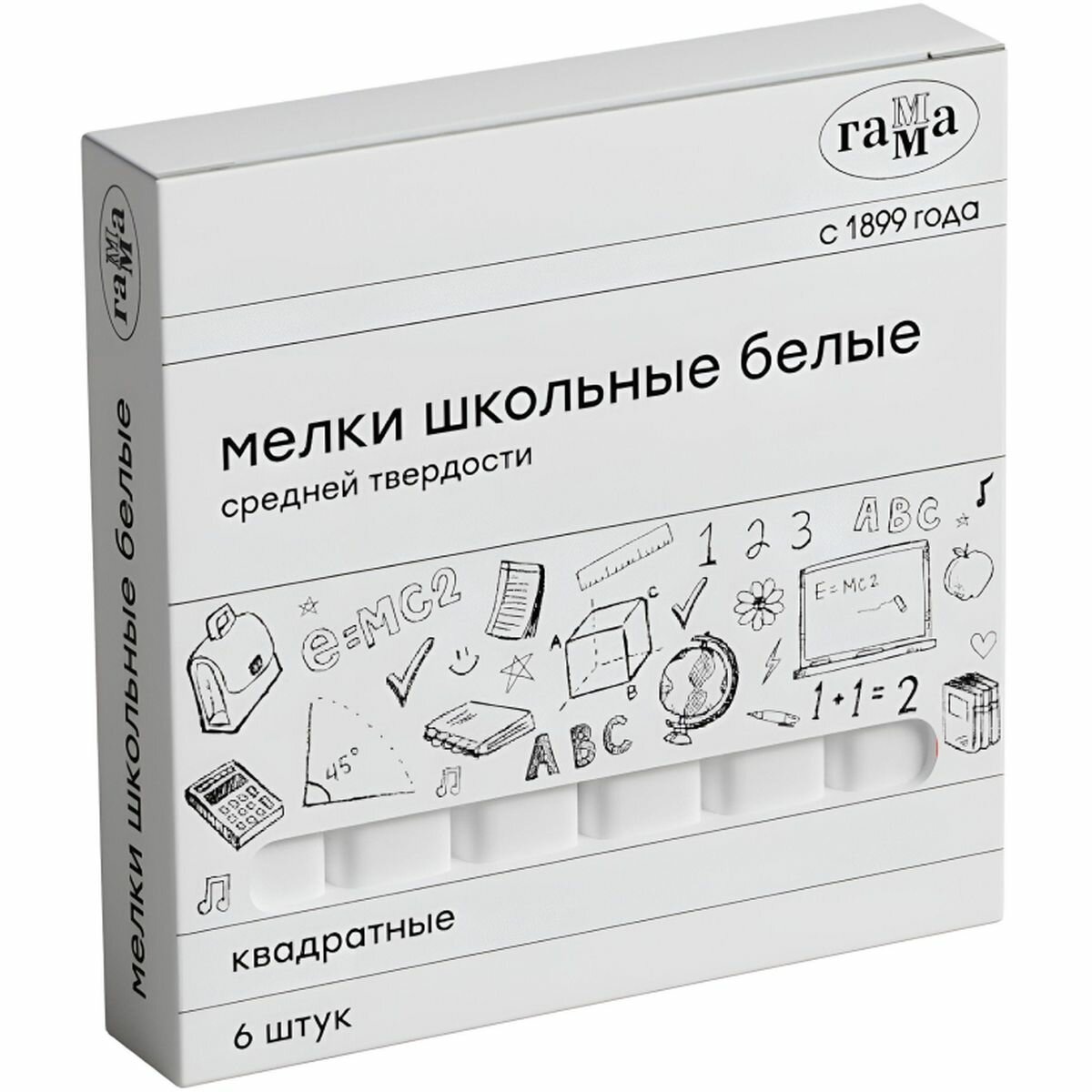 Мел белый Гамма, средняя твердость, 6шт, картонная коробка (280120214)