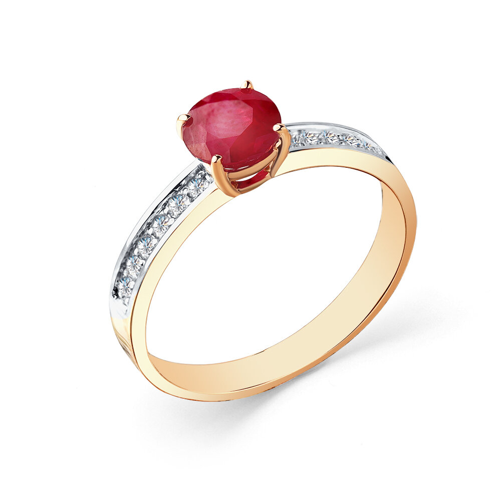 Кольцо, красное золото, 585 проба, бриллиант, рубин