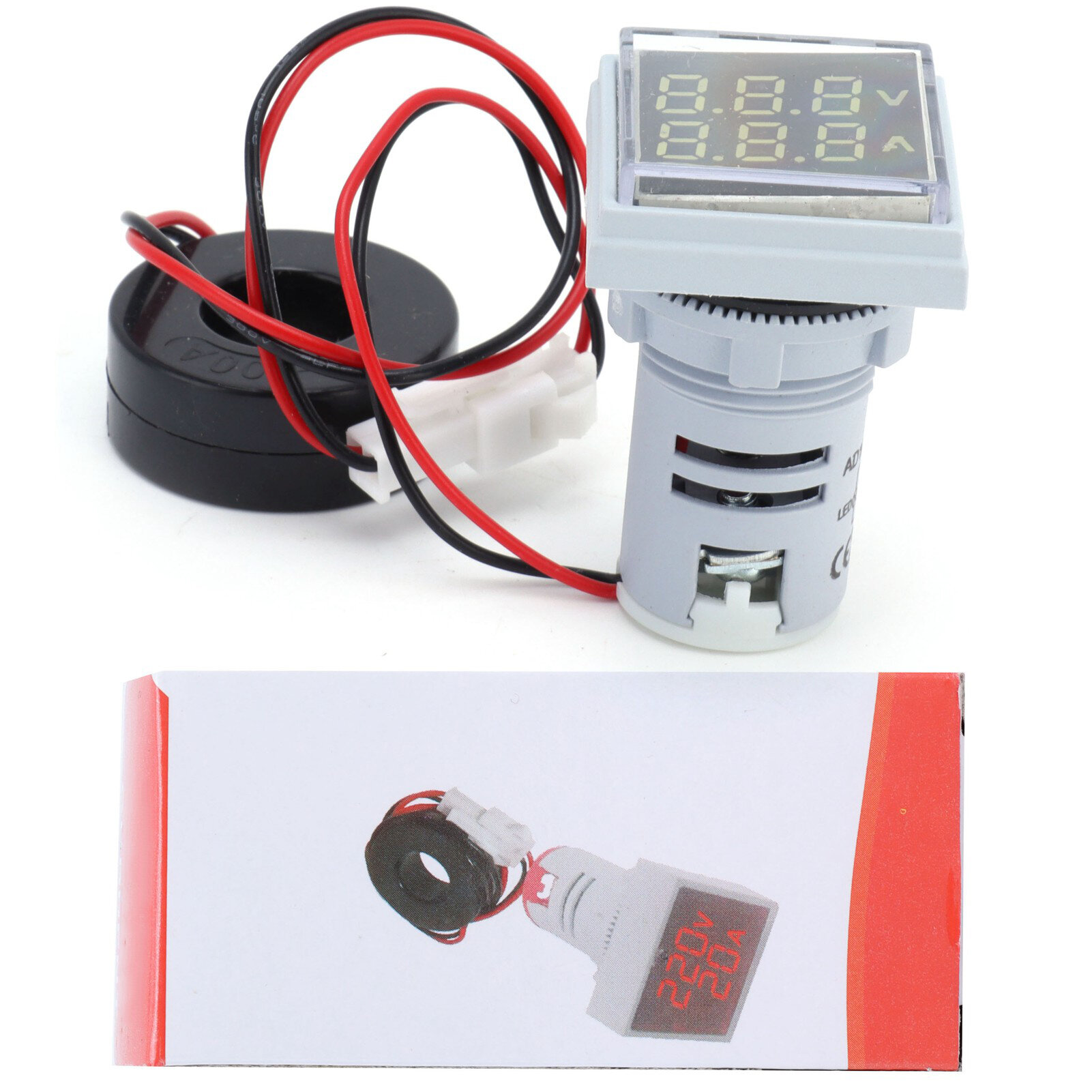 Универсальный индикатор тока с двумя дисплеями, квадратный, лампа 60~500 В переменного тока, AD16‑22FVA, белый