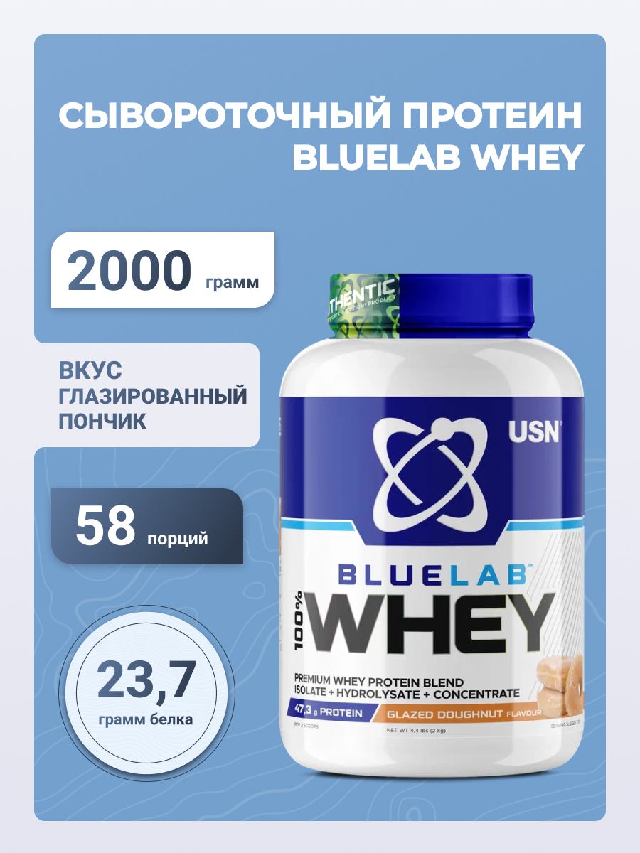 USN BLUELAB 100% WHEY PREMIUM PROTEIN Глазированный Пончик, 2 кг