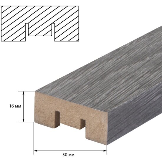Рейка МДФ интерьерная ТМ Стильный Дом 2700х16х50 дуб серый, в упаковке 7 штук