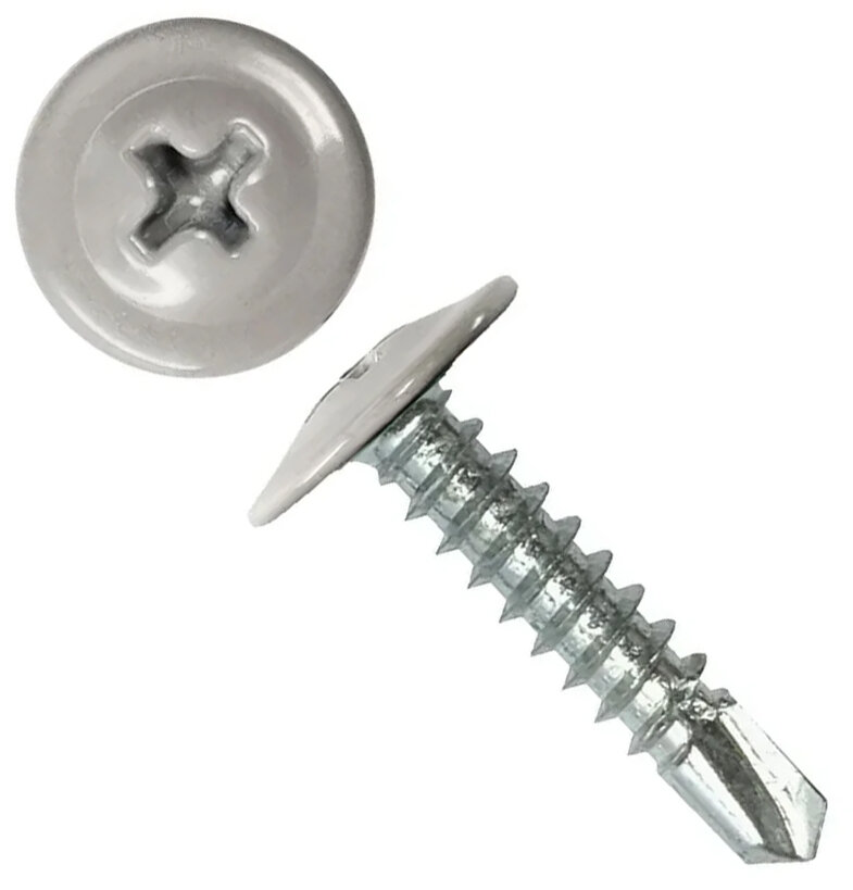 Саморез с прессшайбой, острый, для крепления металла RAL 9003 белый, 4,2х25 (500шт)