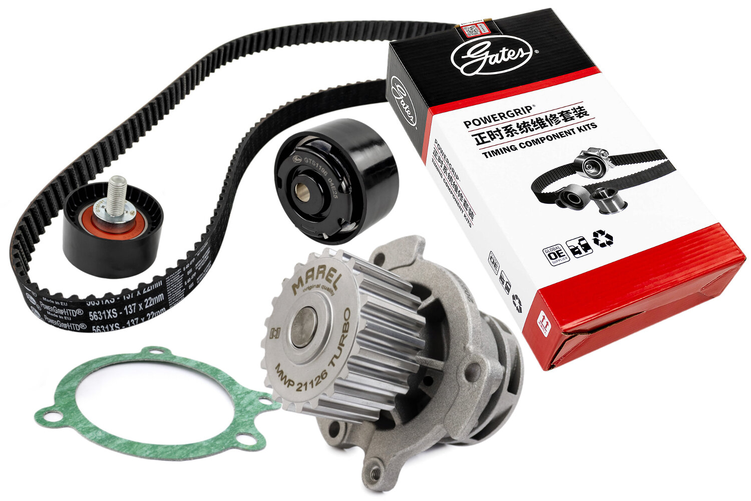 Комплект ремня ГРМ CHINA ORIGINAL GATES с помпой 21126 Marel Magnum Turbo для 16-клапанных Лада Приора, Калина, Калина 2, Гранта, Гранта FL, Ларгус, Ларгус FL, Веста, Икс Рей, Датсун