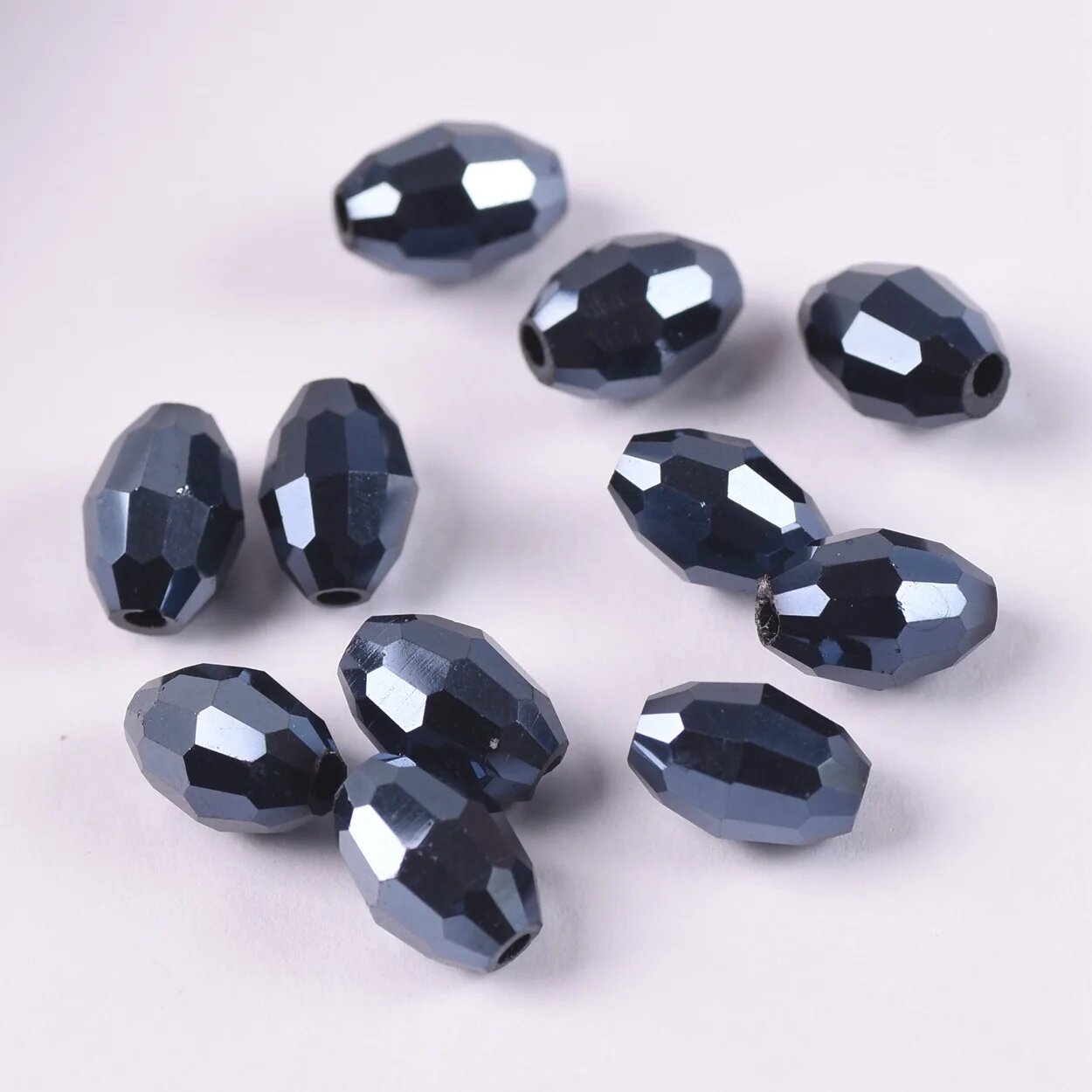 Бусины стеклянные овальные граненые, 10х8 мм, Hematite, 20 шт