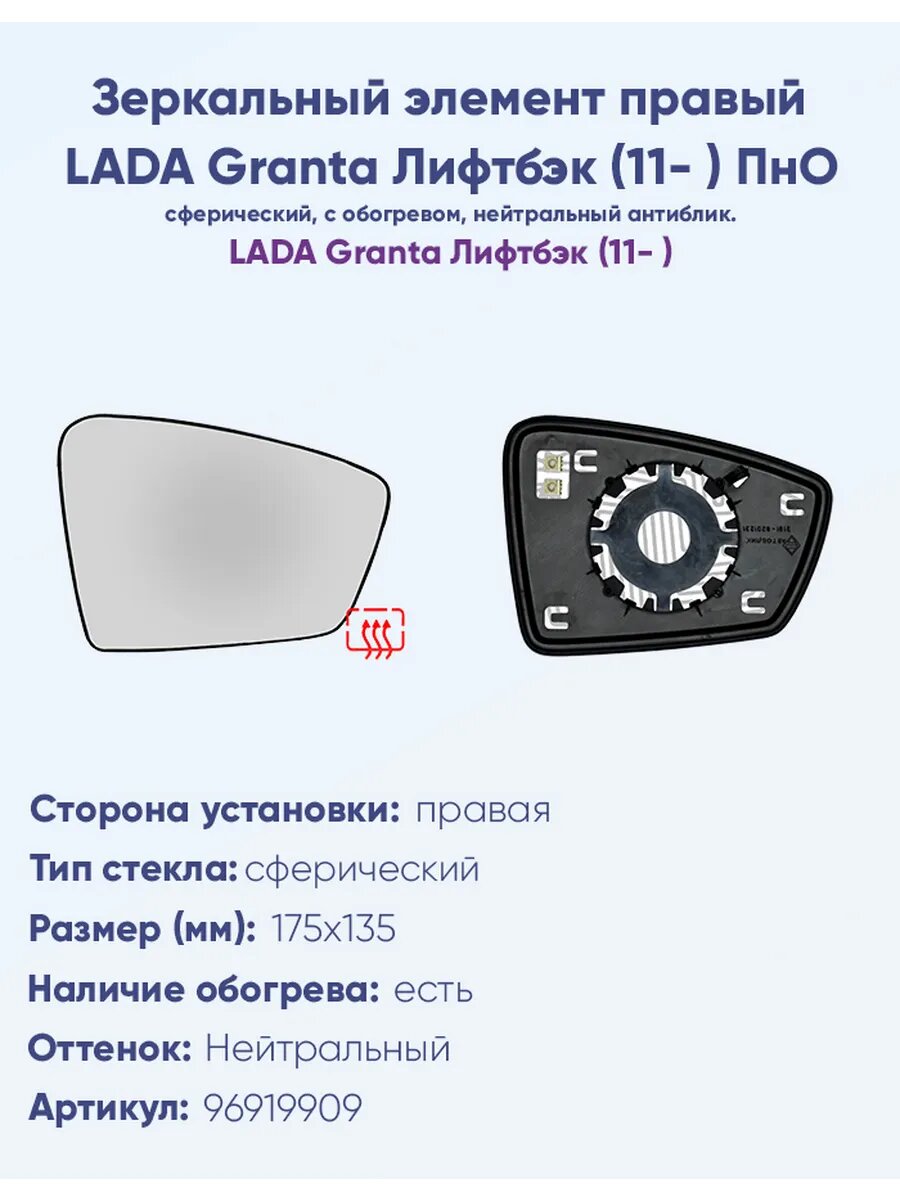 Зеркальный элемент правый LADA Granta Лифтбэк (11- ) ПнО