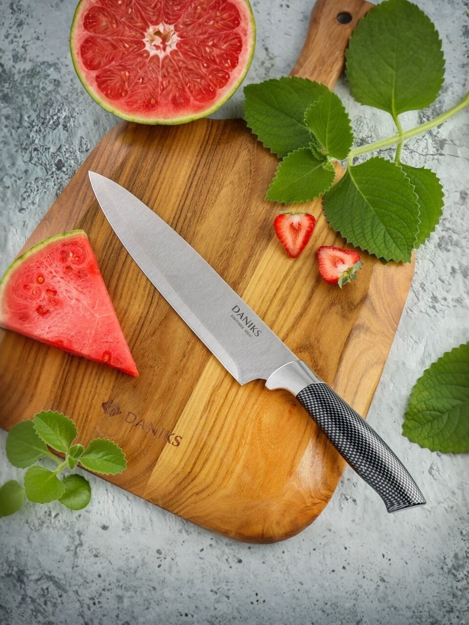 Нож кухонный Daniks, Оптима, шеф-нож, нержавеющая сталь, 20 см, рукоятка пластик, YW-A639-CH