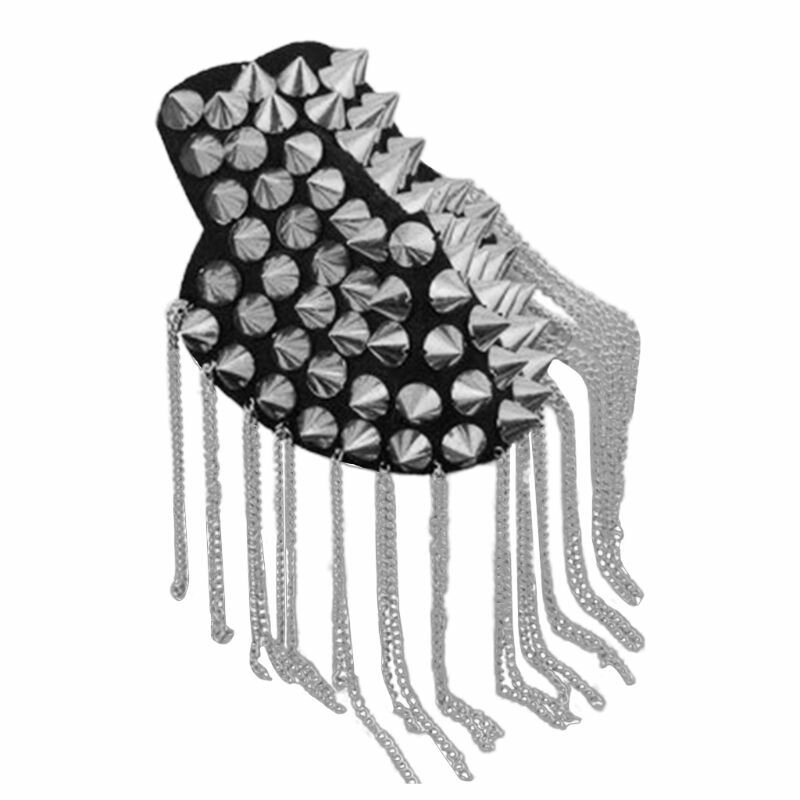 Панк-эполеты с заостренными конусообразными заклепками и Кисточками-Серебристый