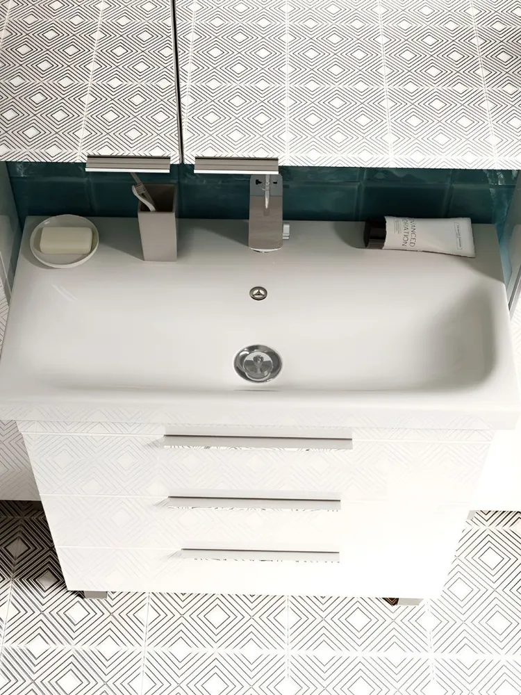 Напольная тумба 60х38 см с раковиной в ванную GAULA, 3 ящика, цвет Белый, 1Marka Ц0000045634