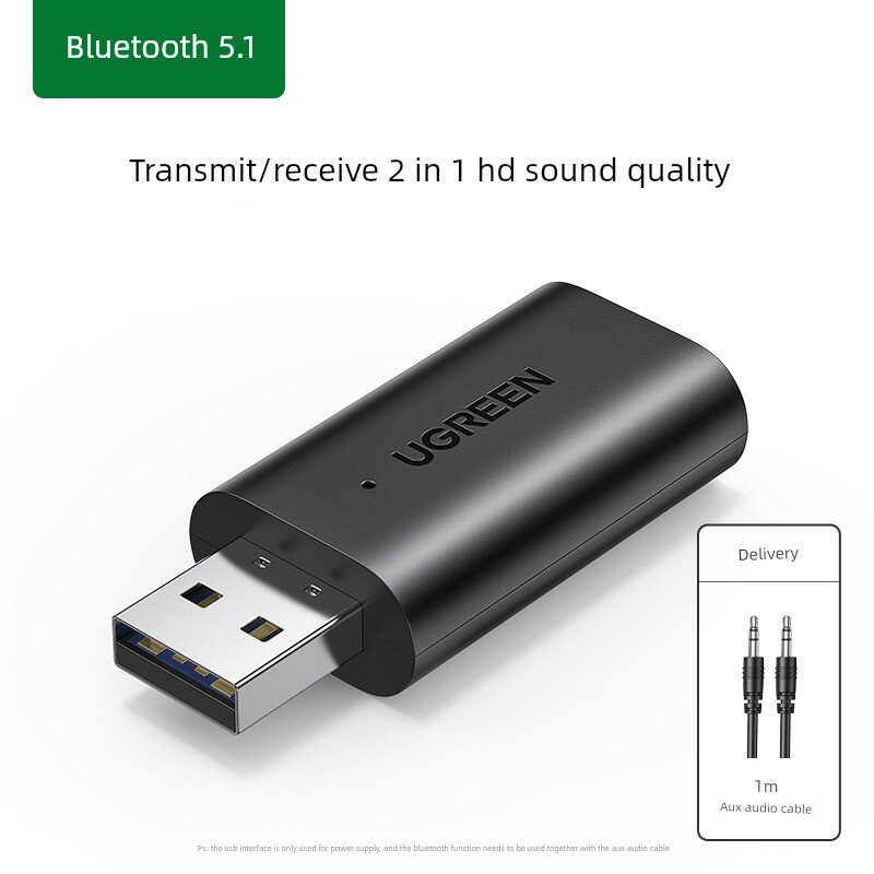 Bluetooth 5.1 Двойной режим Аудиоадаптер для автомобиля, AUX 3.5 мм к USB, Приемник и Передатчик 2 в 1