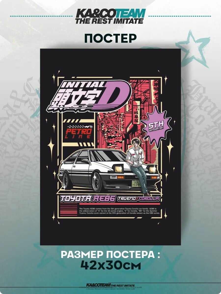 Плакат на стену постер интерьерный Toyota AE86 Initial D