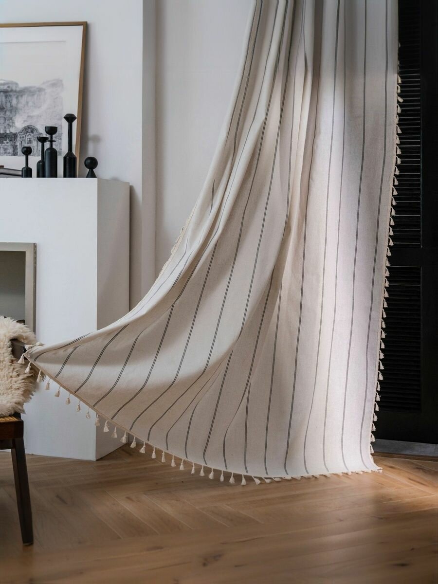 Штора хлопок, 150х200 см (1 шт), принт линии, с бахромой, Varman.pro