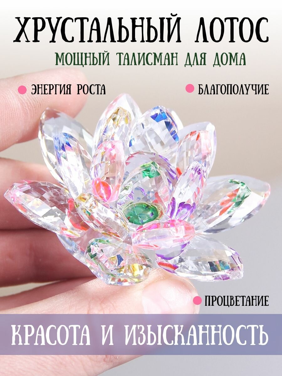 Лотос хрустальный 7 см радужный в подарочной коробке