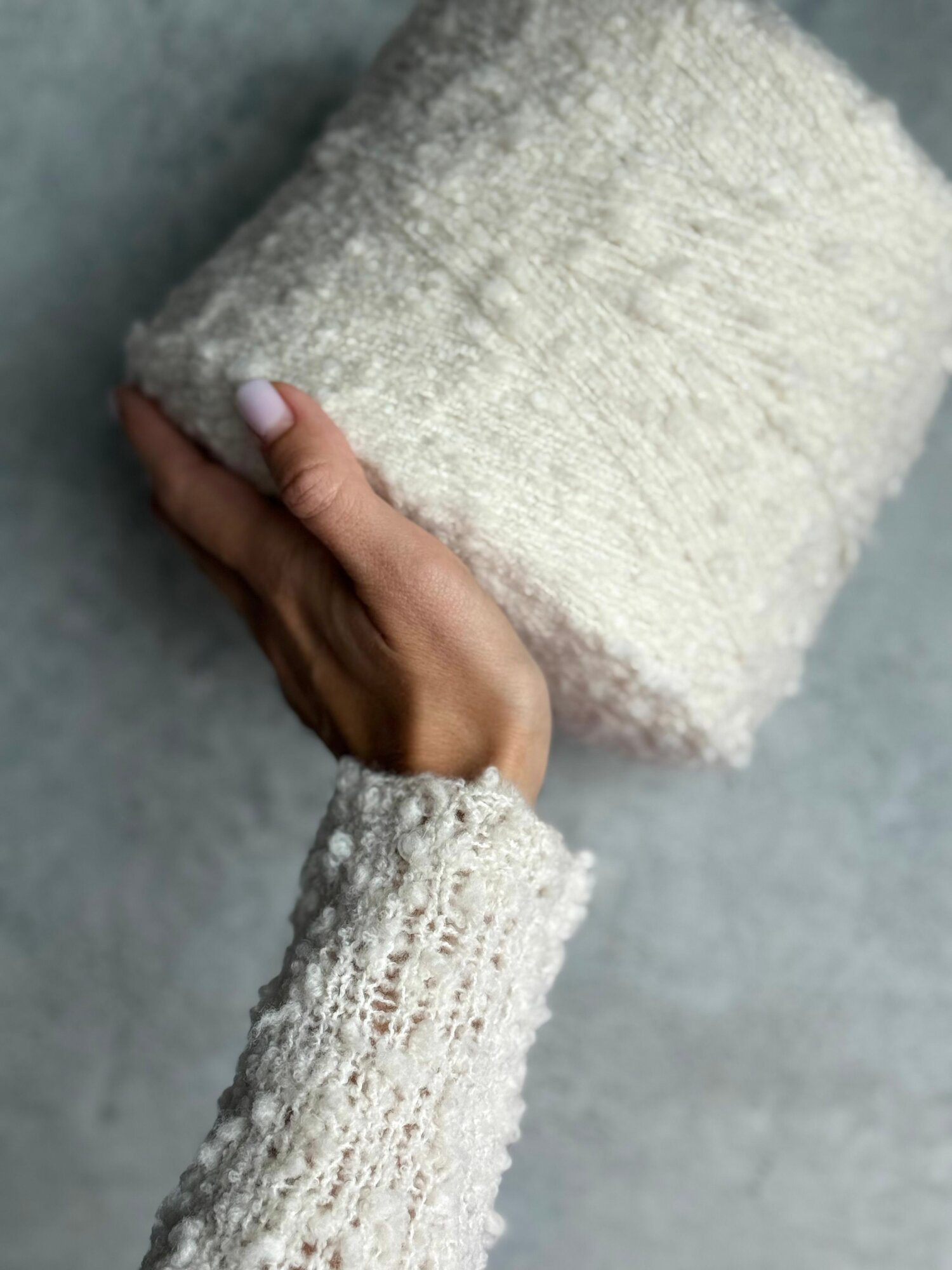 Пряжа для вязания букле, меринос 86% / эластан 14%, цвет белый, 100г-300м