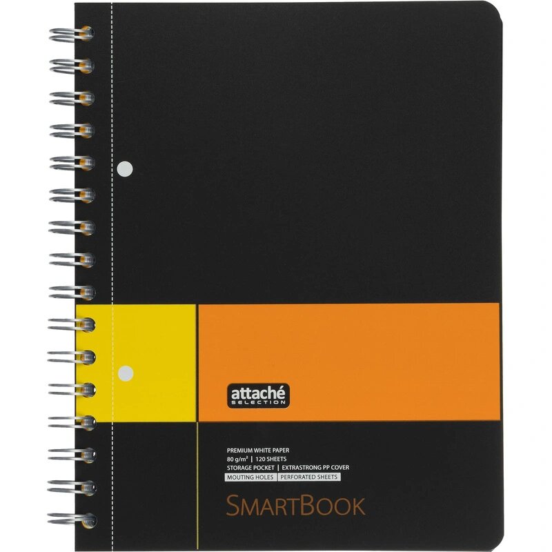 Бизнес-тетрадь SMARTBOOK А5 120л. клетка, спир, микроп, разд, карм, жел-оран