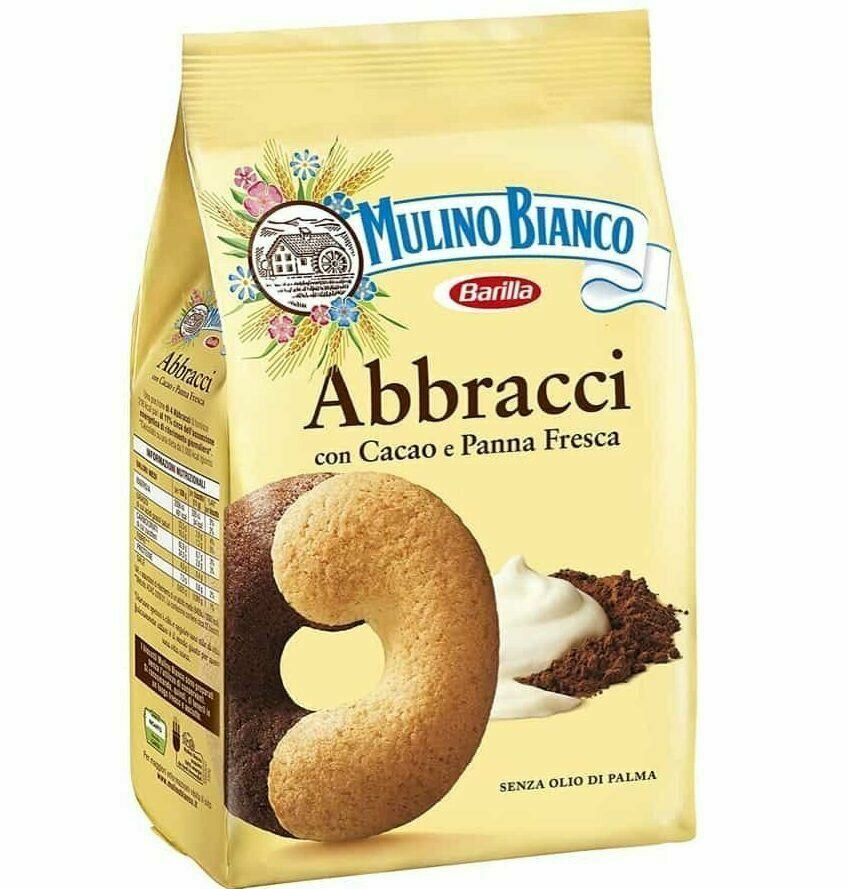 Mulino Bianco Печенье, Abbracci, с какао и сливками, 350 г/