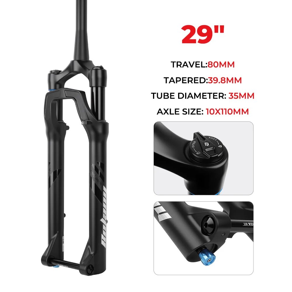 BOLANY 35 мм алюминиевая воздушная вилка MTB 26/27,5/29 дюймов 80 мм 29inch