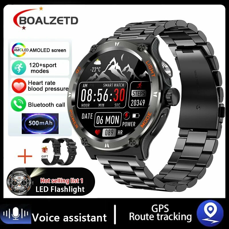 2025 NewOutdoor Sport Smart Watch Men GPS Fitness Compass LED Flashlight 3ATM Waterproof BT5.3 Call Smartwatch For IOS Android