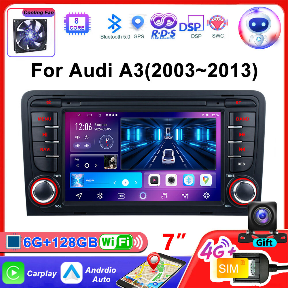 X-REAKO Автомагнитола Android подходит для Audi A3 2003-2013, GPS, carplay/Android Auto, WiFi, Bluetooth