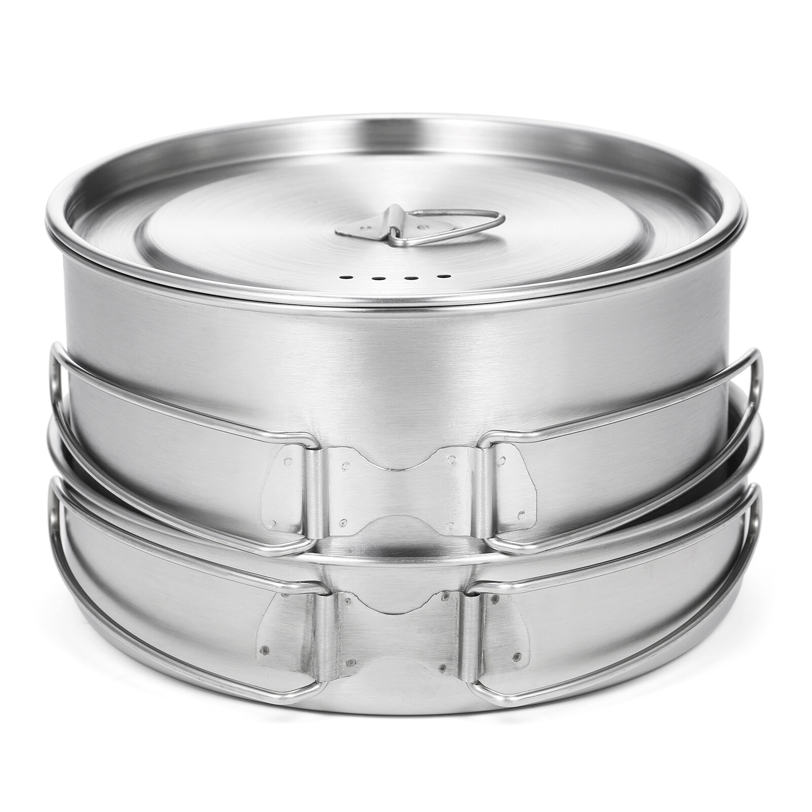 Набор походной посуды TOMSHOO из 2 предметов: кастрюля, сковорода, сковорода из нержавеющей стали со складными ручками и сетчатой сумкой для переноски.