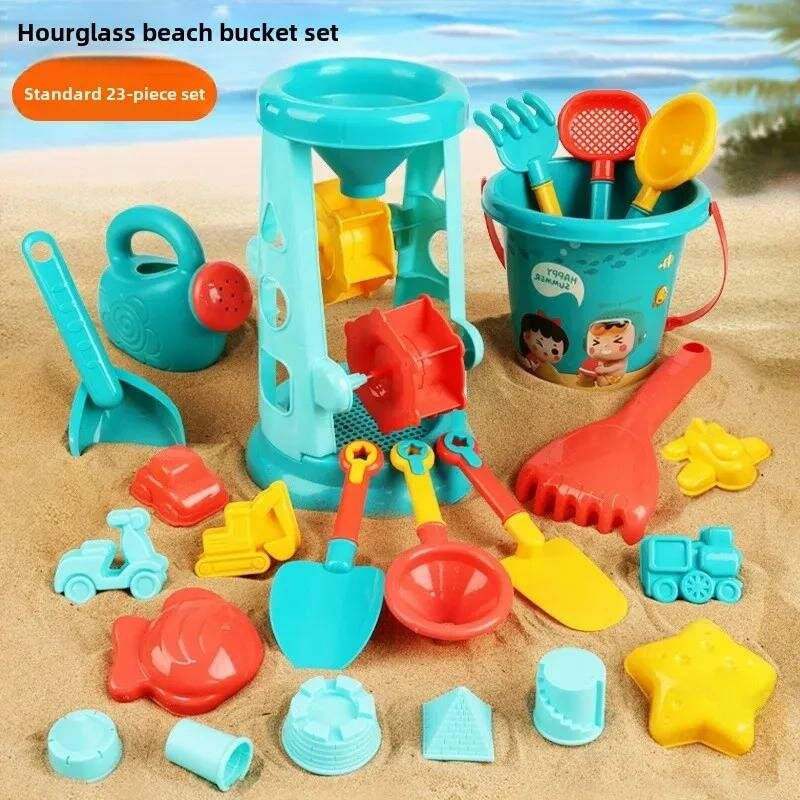 Набор пляжных игрушек для детей Jianxiong Песочница Песочная ковша Песковой инструмент Детский песочный набор Песочная ёмкость со песочным часом Мальчик Девушка (Набор песочных инструментов с песочным часом и ковшом 23 детали)