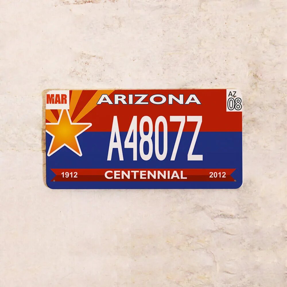 Американский номер штата Аризона для декора рабочего места, мастерской, гаража на стену в винтажном стиле , идея подарка путешественнику на новый год, металл, 15х30см.