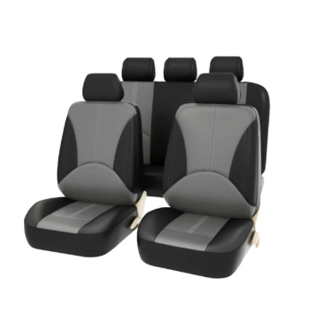 9 Pieces Car Seat Covers Black and Grey, Universal PVC Leather Composite Sponge Full Set, Front Seat Cover 118*56cm, Rear Backrest Cover 130*78cm, Rear Bottom Bench Cover 130*56cm, Headrest Cover 28*30cm, Automobile Interior Accessories for Car SUV