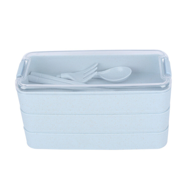 Экологичная японская трехъярусная соломенная бенто-коробка с молочно-голубым цветом, микроволновая безопасная контейнер