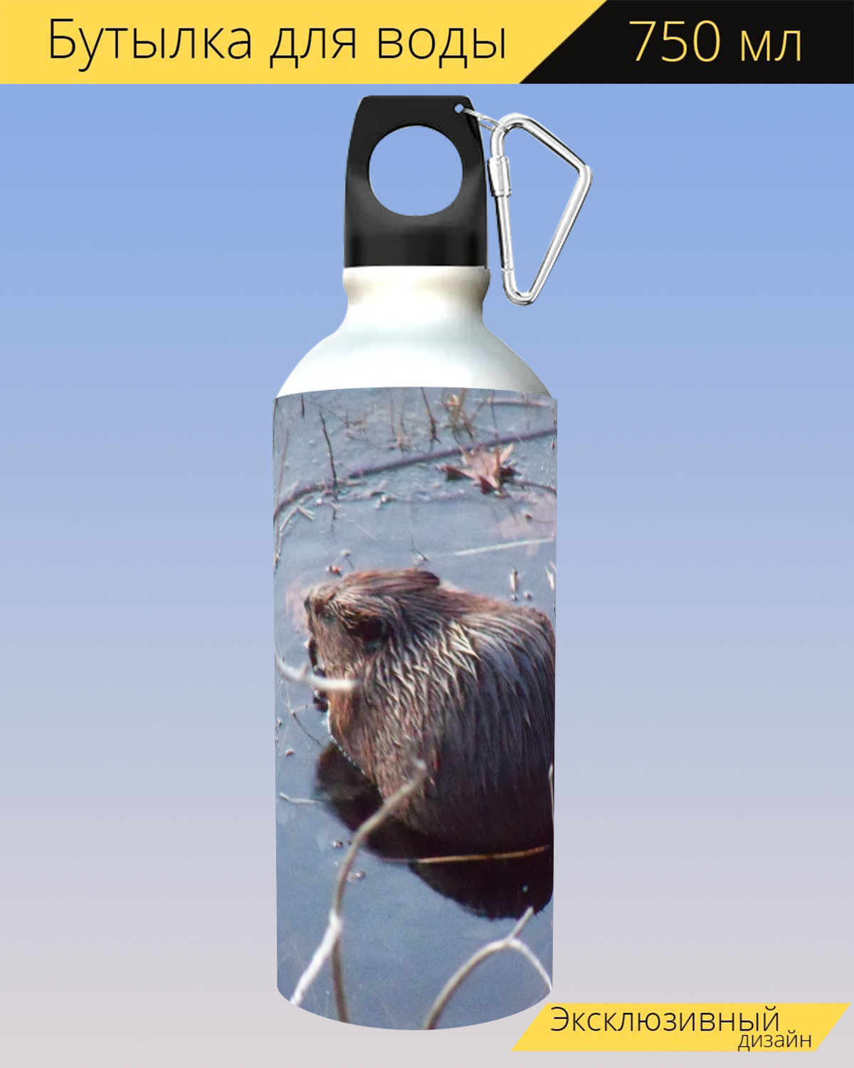 Бутылка фляга для воды "Оставьте его в Beaver Фото большого бобра в Acadia National Park бобры животное животные дикая природа пруд водно-болотные." 750 мл. с карабином и принтом