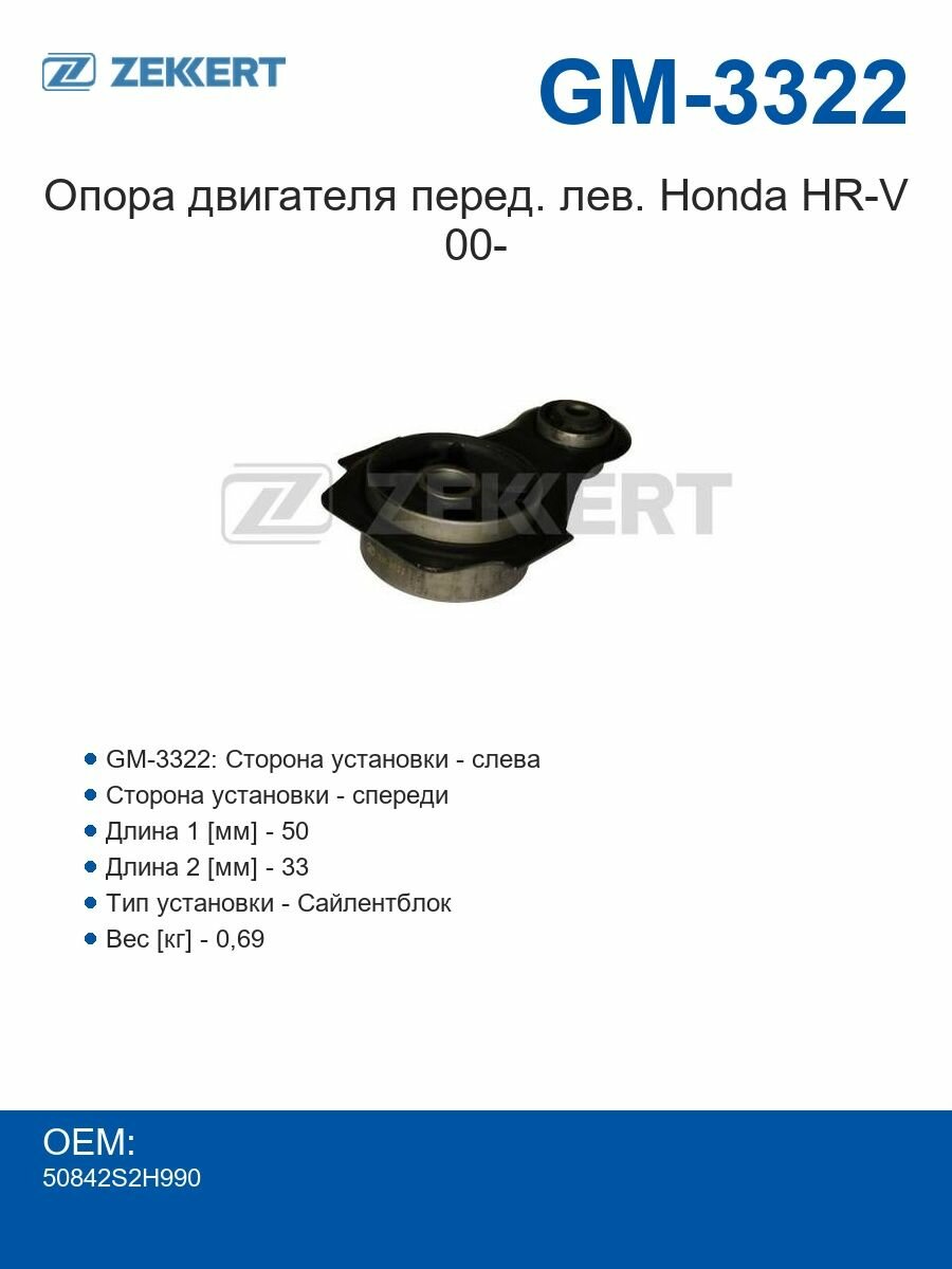 Zekkert Опора двигателя передняя левая Honda HR-V с 2000 года