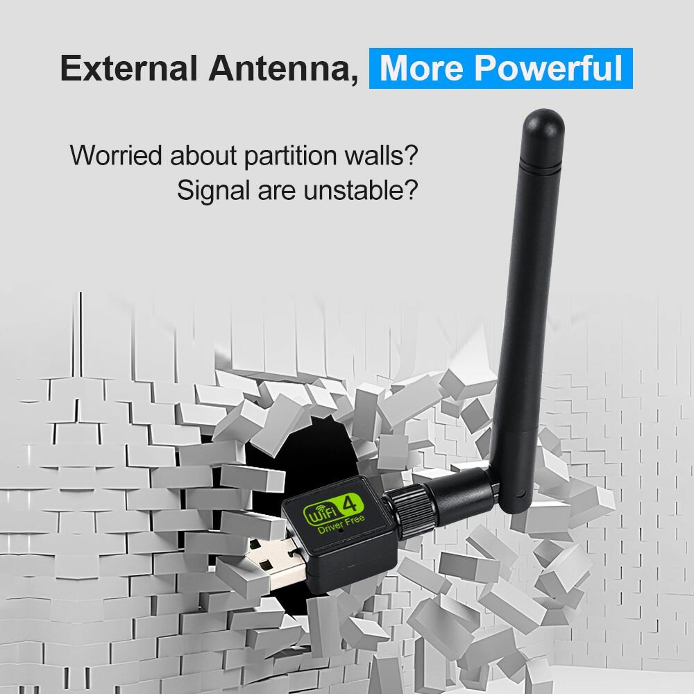 Адаптер Wi-Fi USB, с антенной, Plug & Play, для Windows/Linux — фото 1