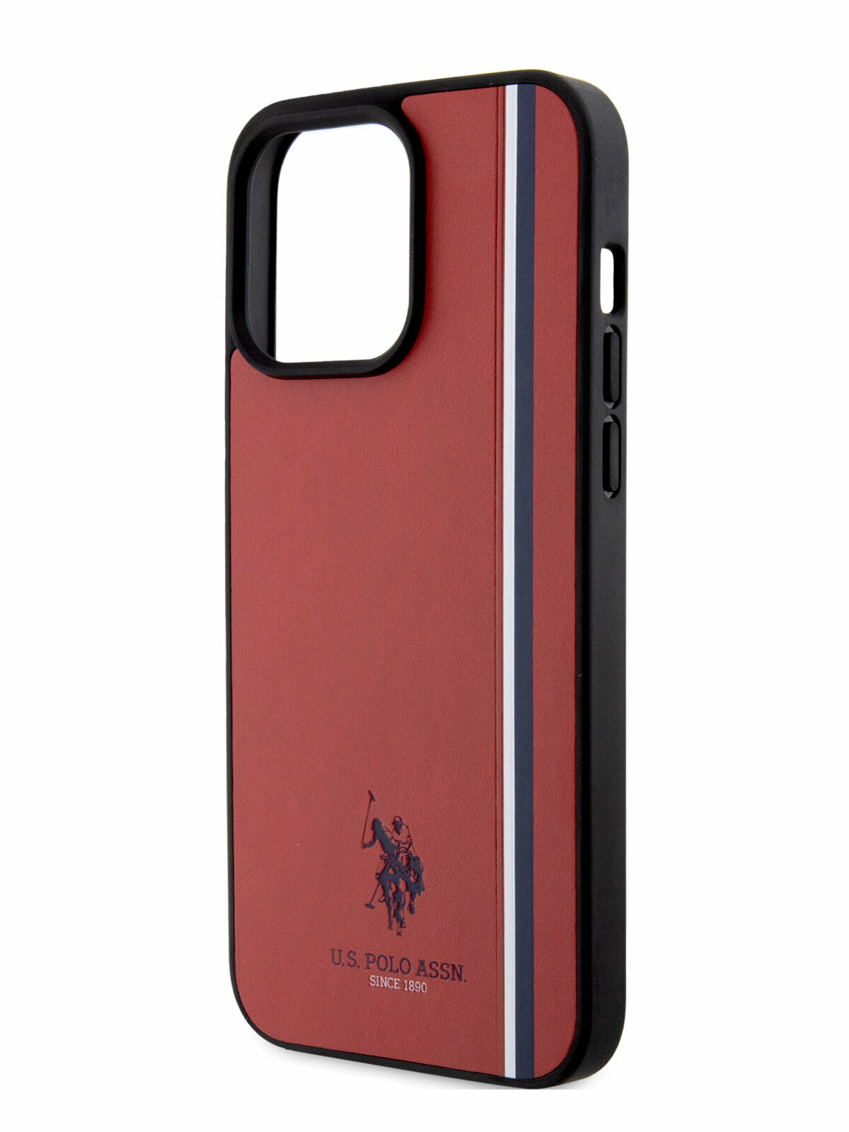 U.S. Polo для iPhone 15 Pro Max чехол PU Double horse logo and Tricolor line Hard Red