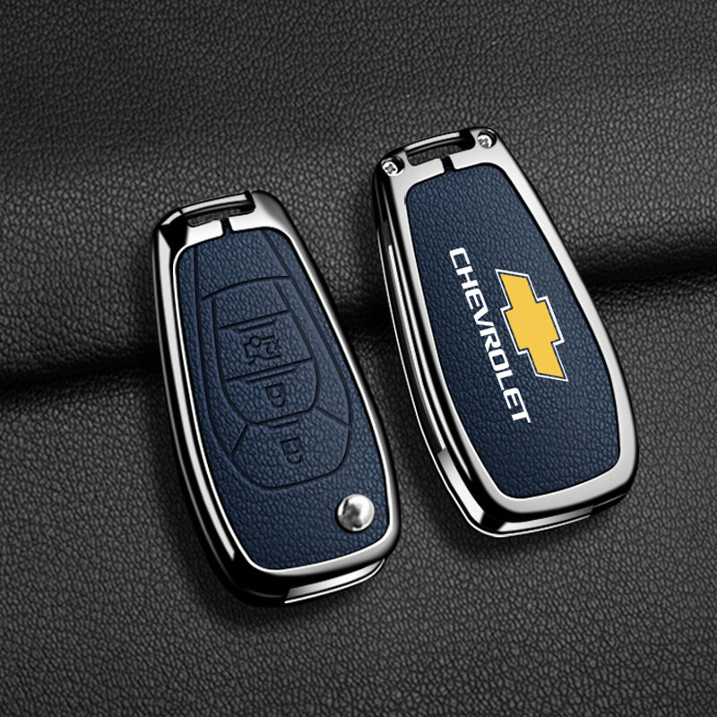 Чехол для ключа-брелока Chevrolet C-Series 3-кнопочный для багажника с синей текстурой овечьей кожи для моделей Cruze,