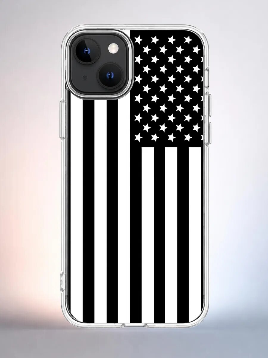 Чехол iPhone 15 флаг США силиконовый прозрачный