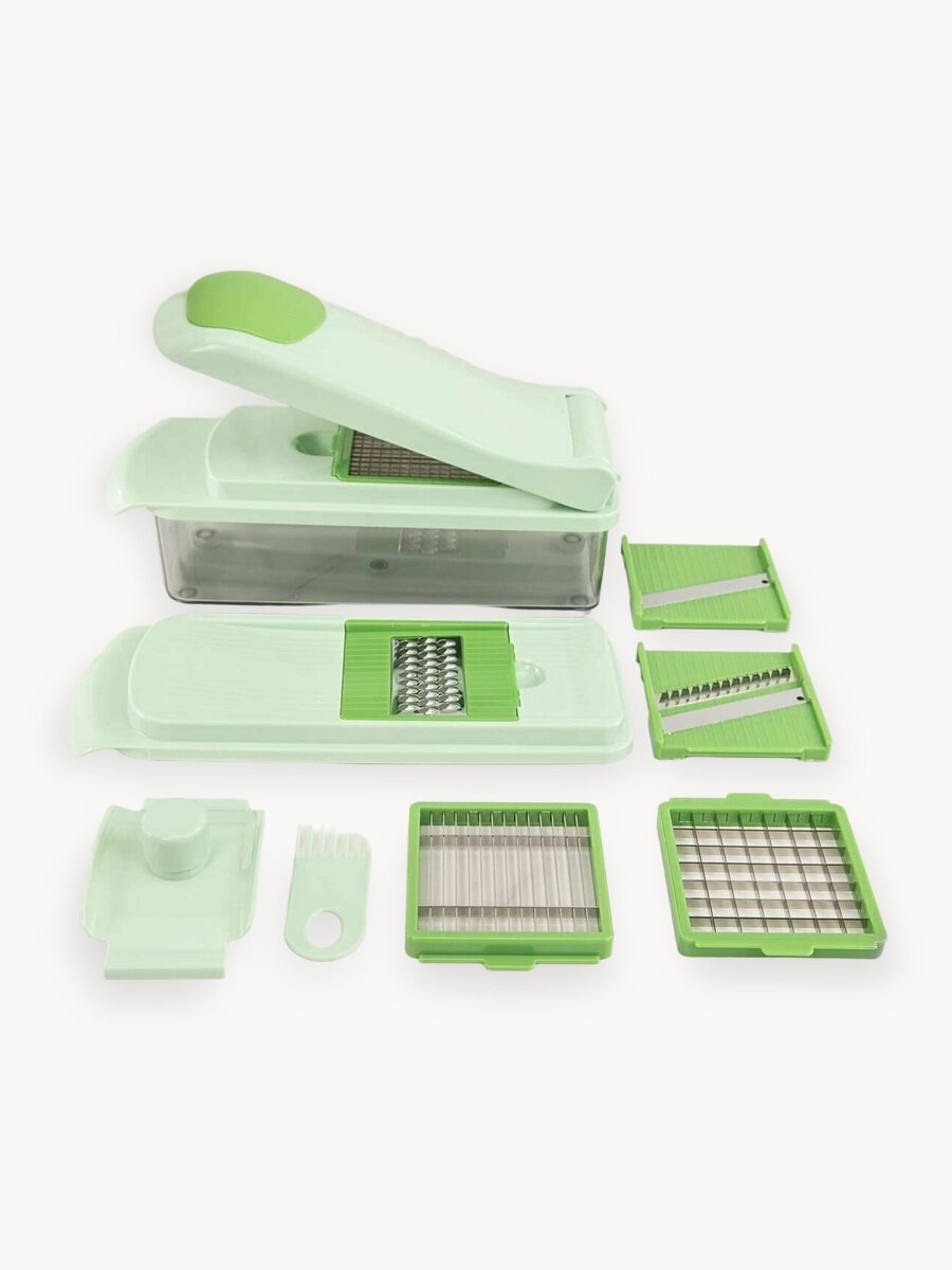 Мультирезка для нарезки кубиками овощей и фруктов. Многофункциональная механическая овощерезка с контейнером.