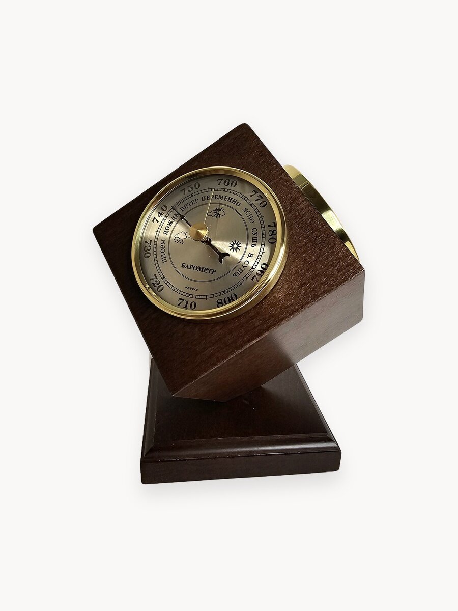 Метеостанция настольная куб деревянная механическая домашняя барометр термометр гигрометр смич БМ80 массив дерева размер 14х17х14см
