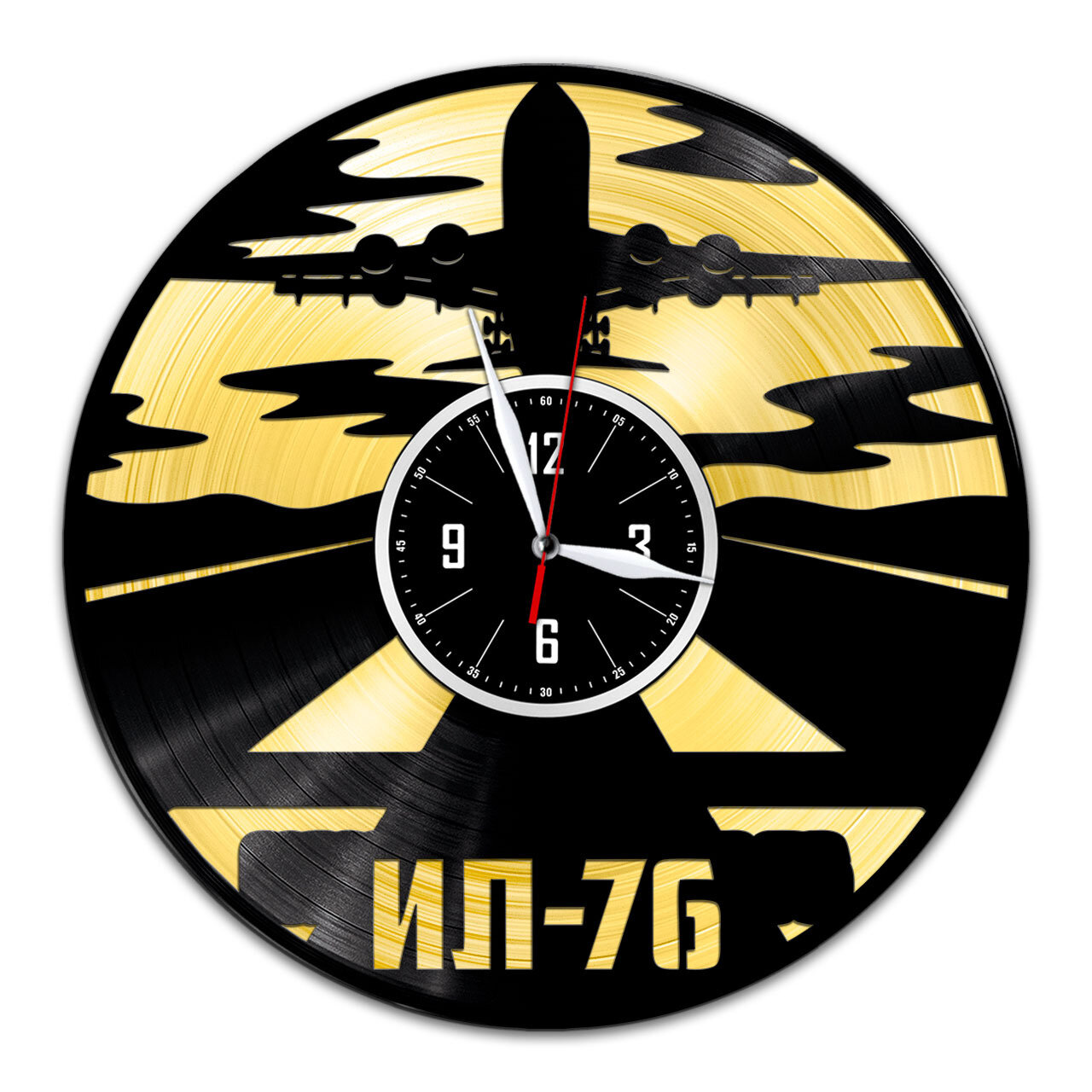 Самолет ИЛ-76 - настенные часы из виниловой пластинки (с золотой подложкой)