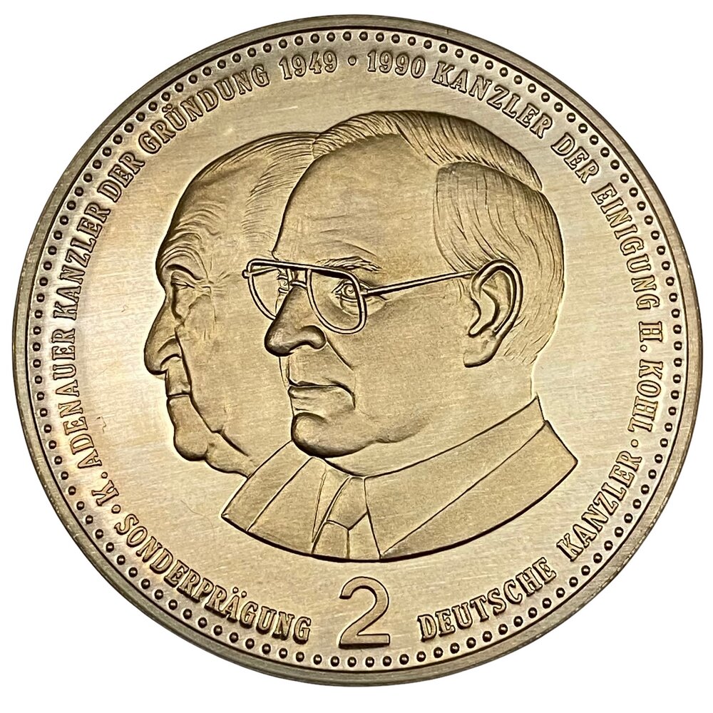 Германия, настольная медаль "Первые выборы в объединенной Германии. Аденауэр и Коль" 1990 г.