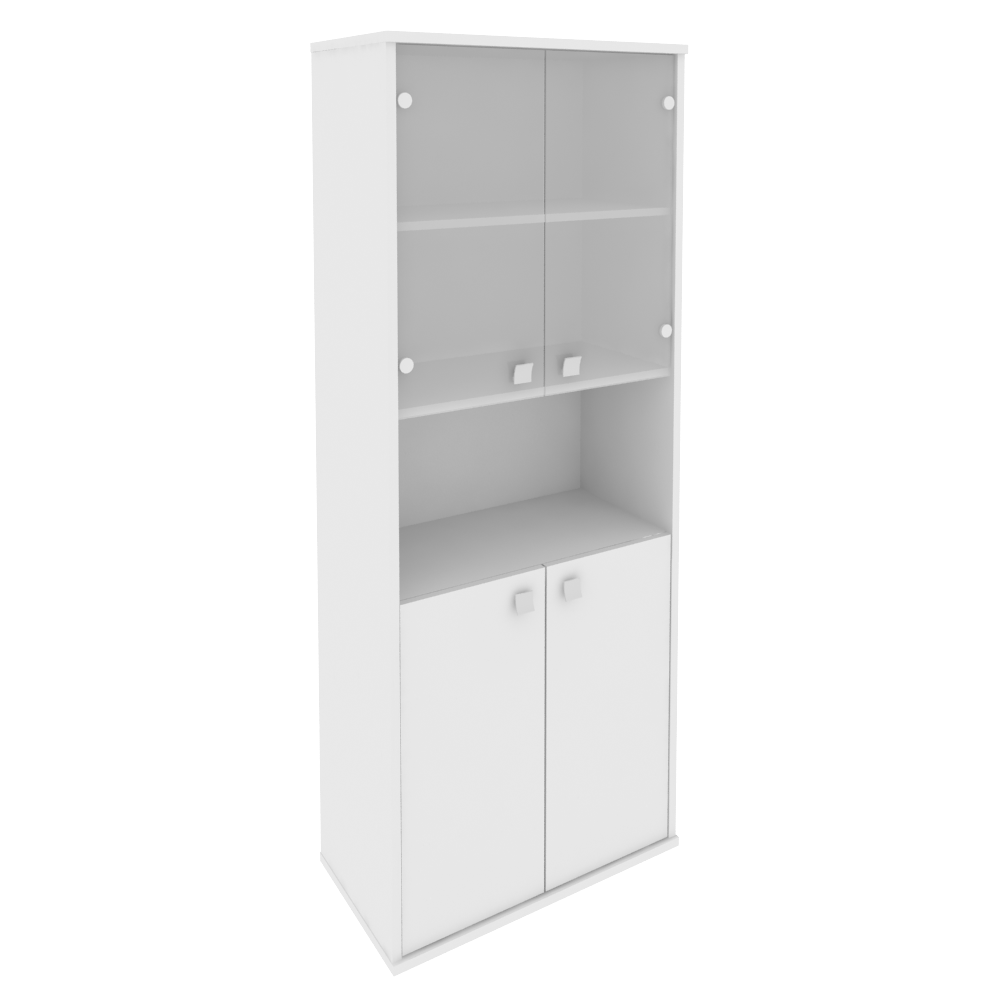 Шкаф для документов высокий широкий (низкие двери ЛДСП, стекло) Стайл/Style Riva Л. СТ-1.4 Белый 778*410*1980