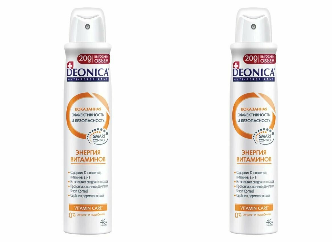 DEONICA Дезодорант-антиперспирант женский Энергия витаминов, 200 мл, 2 штуки