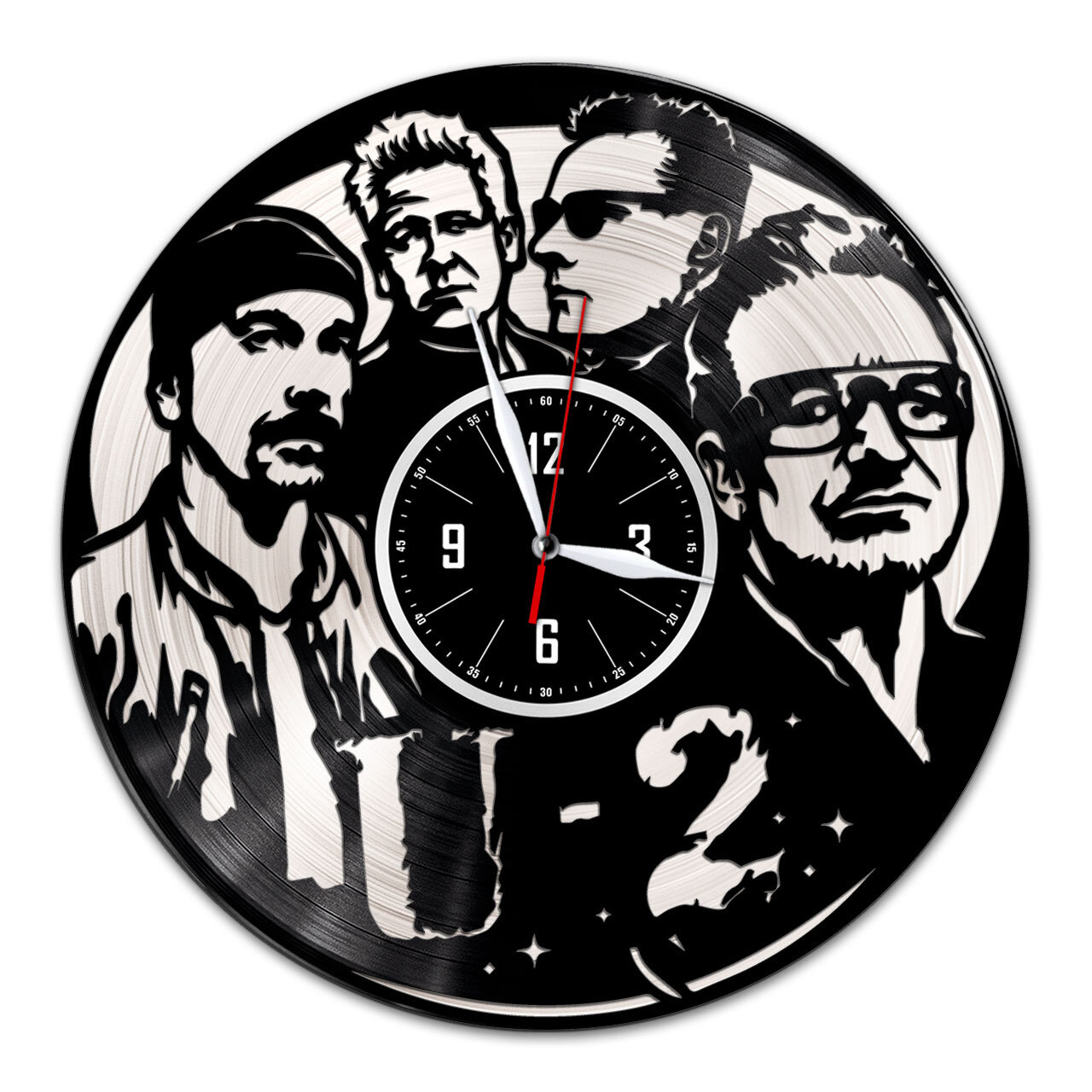 U2 - настенные часы из виниловой пластинки (с серебряной подложкой)