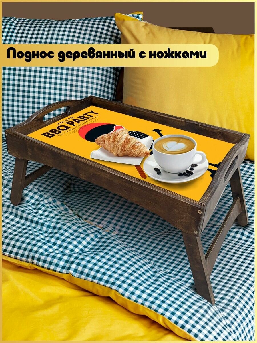 Деревянный поднос на ножках с рисунком еда - 147