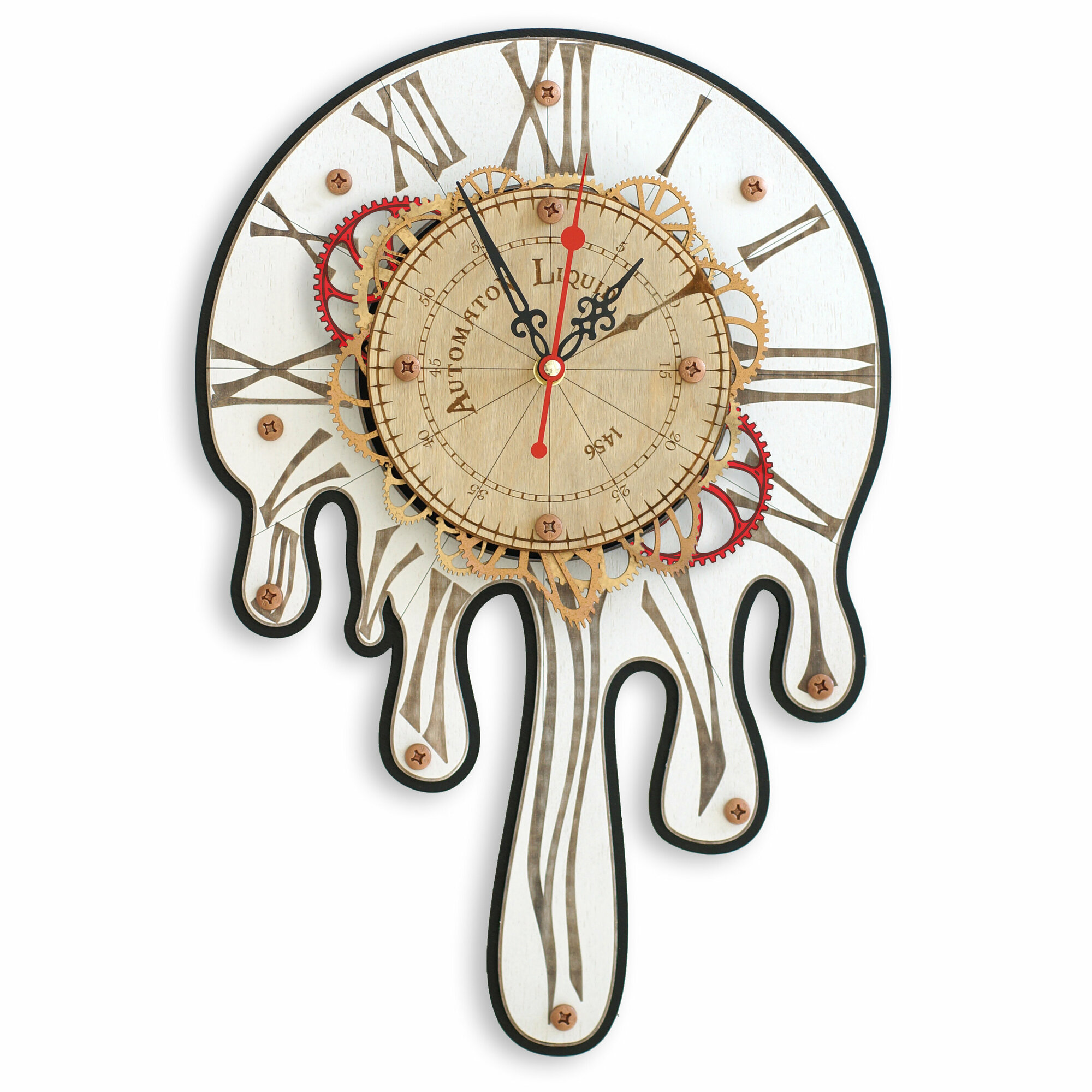 Сюрреалистичные настенные часы «Автоматон 1456 Течение Времени» | ручная работа в стиле Дали (белая палитра)– в интерьер