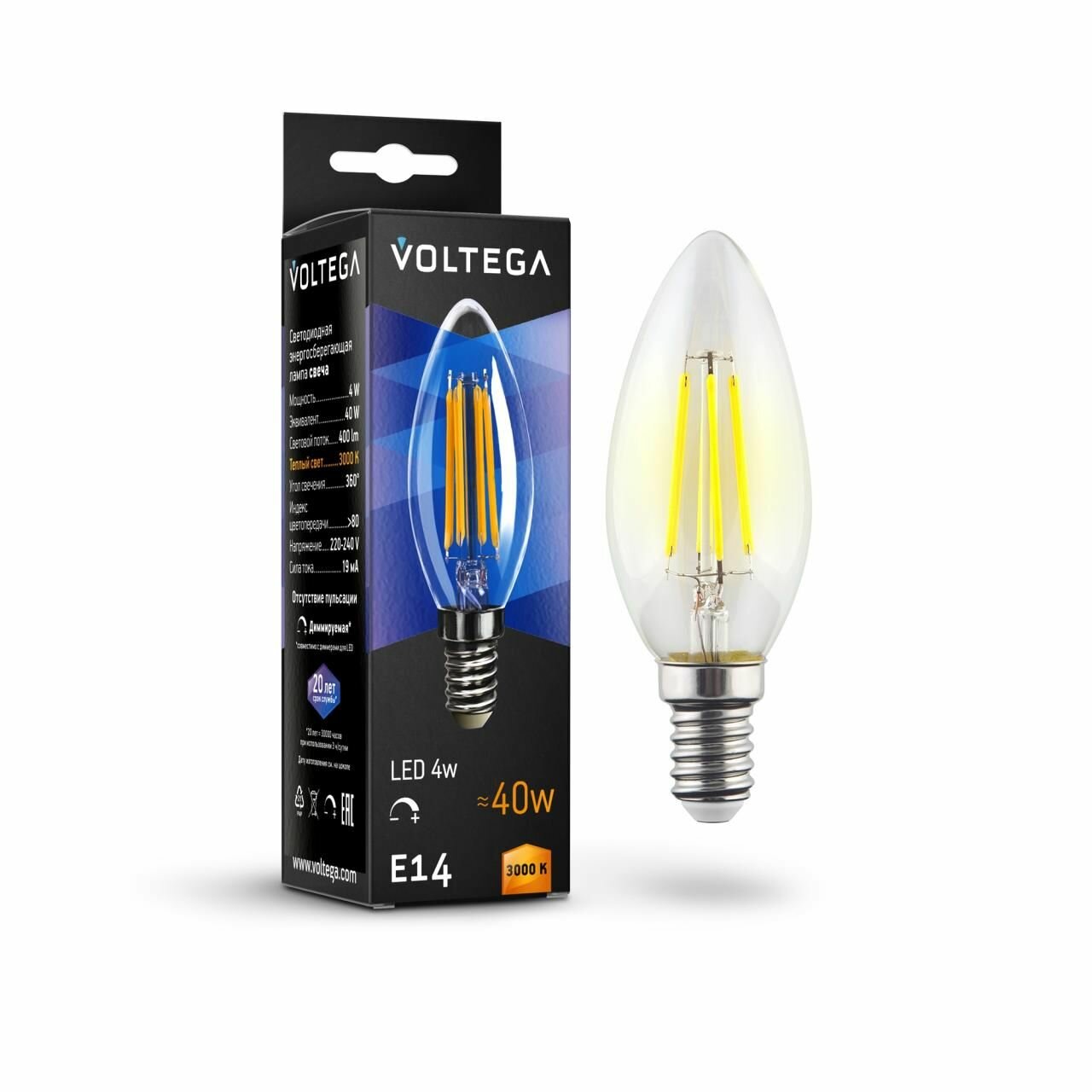 Лампочка светодиодная Voltega Crystal, 8460, 5W, E14, 6 шт