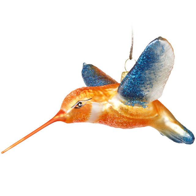 Стеклянная елочная игрушка Птичка Колибри из Вестероса 12 см, оранжевая, подвеска, GMC z.o.o, 0621-9