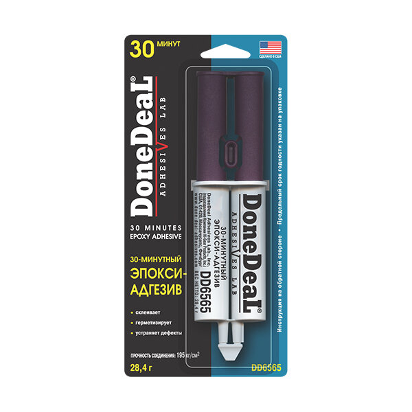 30-минутный 2-компонентный эпокси-адгезив в шприце Done Deal (Прозрачный), 28.4 г