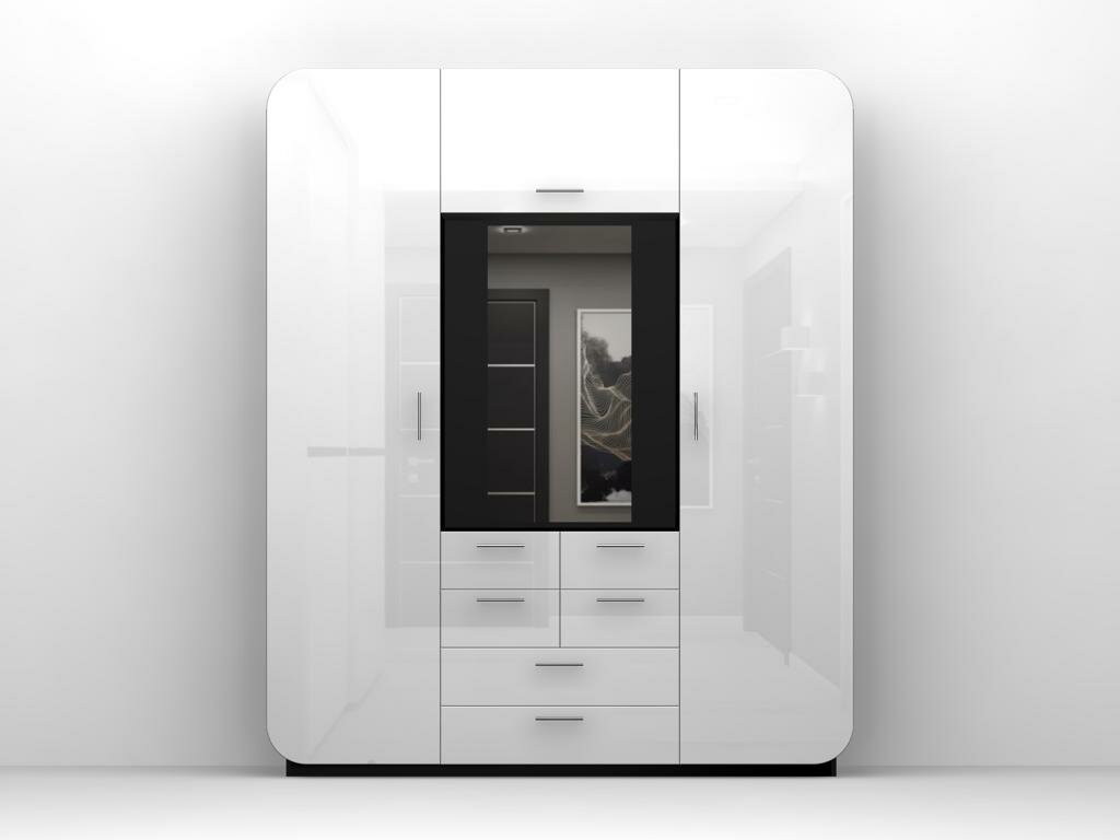 Прихожая Модерн-8 МДФ Белый для одежды с зеркалом 160*220*40