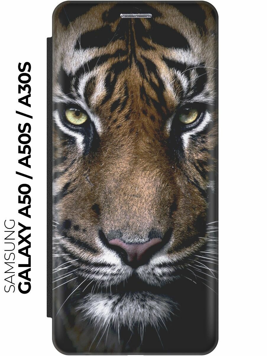 Чехол-книжка Тигр на Samsung Galaxy A50 / A50s / A30s / Самсунг А50 / А30с / А50с черный