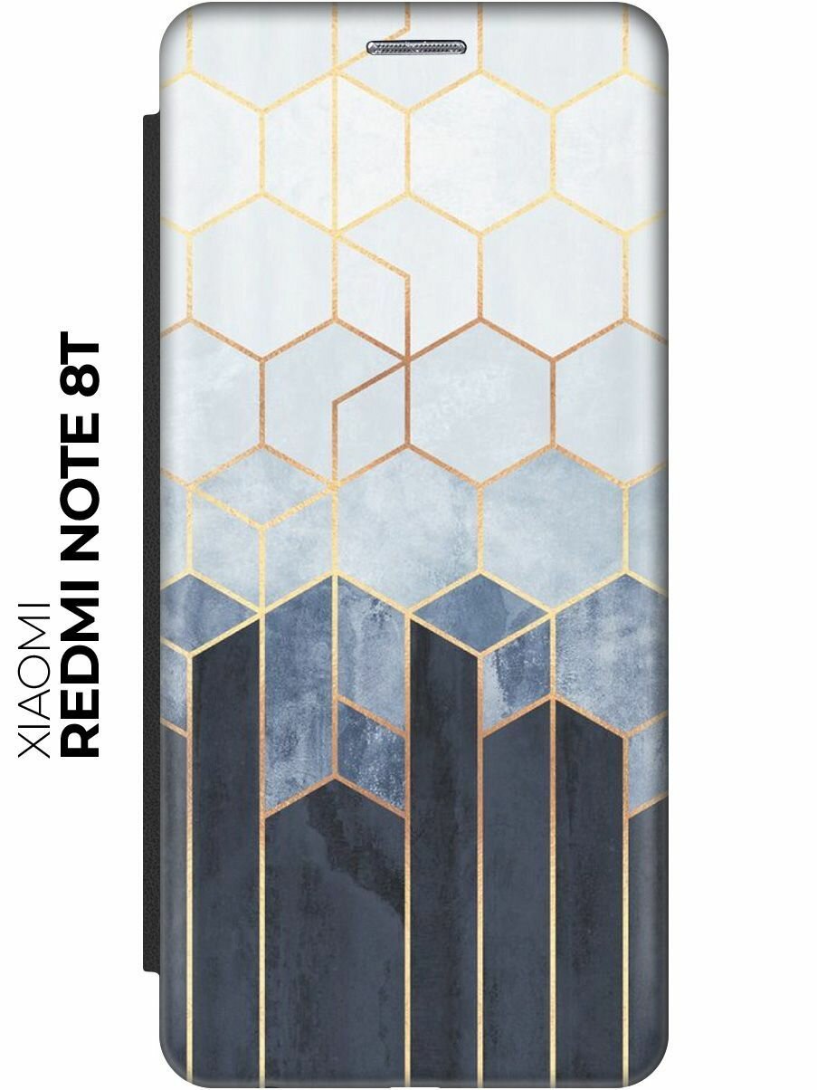 Чехол-книжка Золотые соты на сером на Xiaomi Redmi Note 8T / Сяоми Редми Ноут 8Т черный