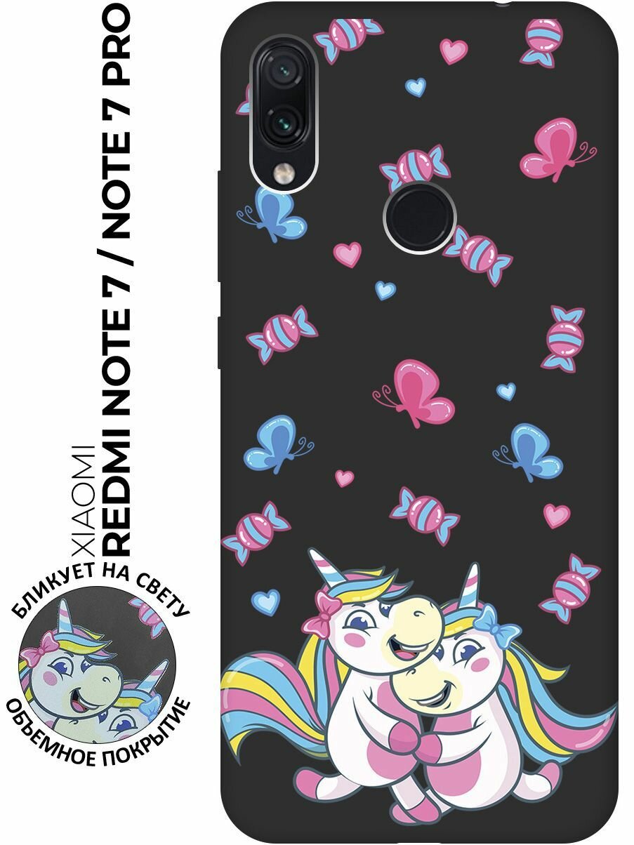 Матовый чехол Unicorns and Candies для Xiaomi Redmi Note 7 / Note 7 Pro / Сяоми Редми Ноут 7 / Ноут 7 Про с 3D эффектом черный