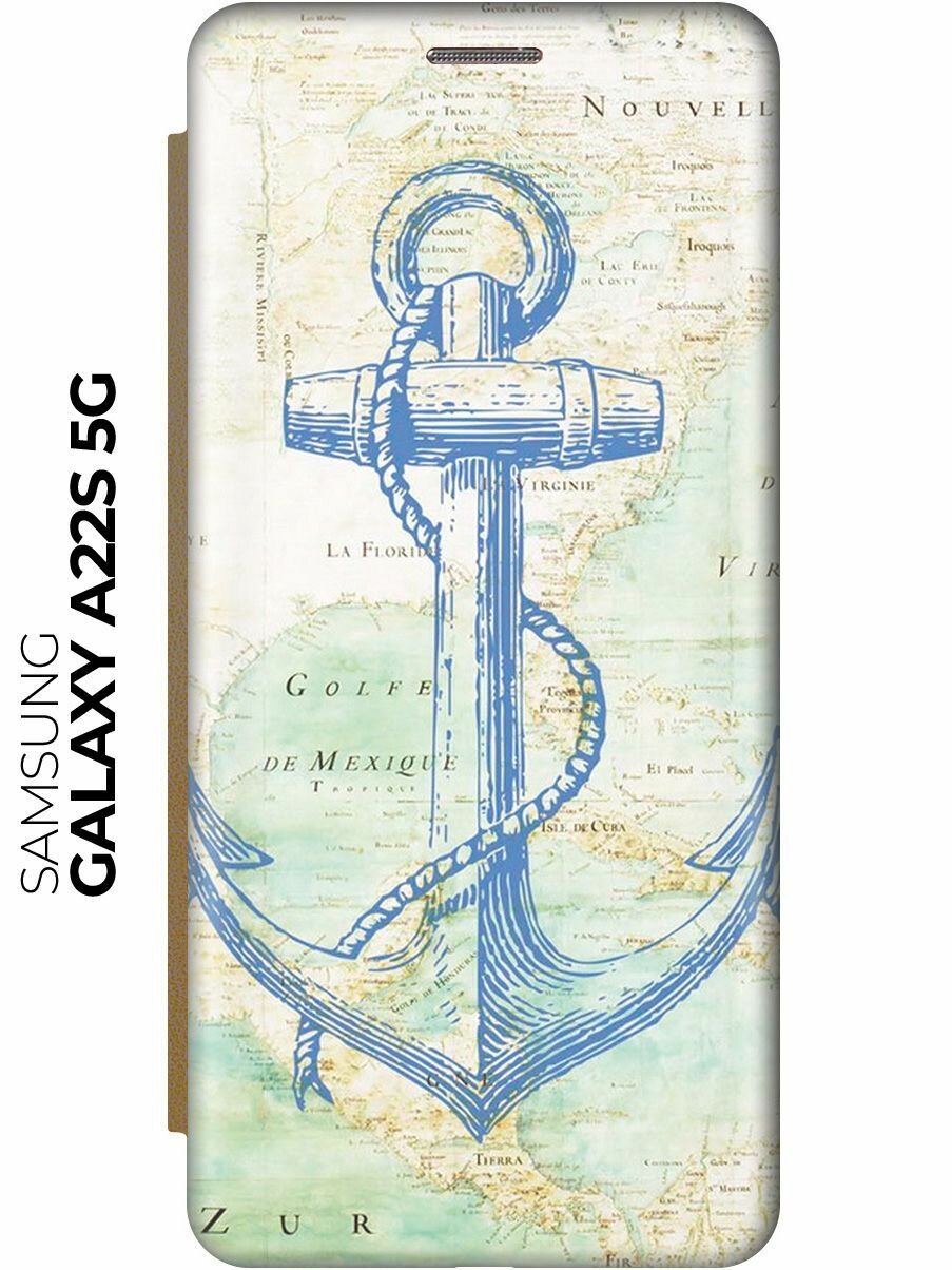Чехол-книжка Якорь на карте на Samsung Galaxy A22s 5G / Самсунг А22с золотой